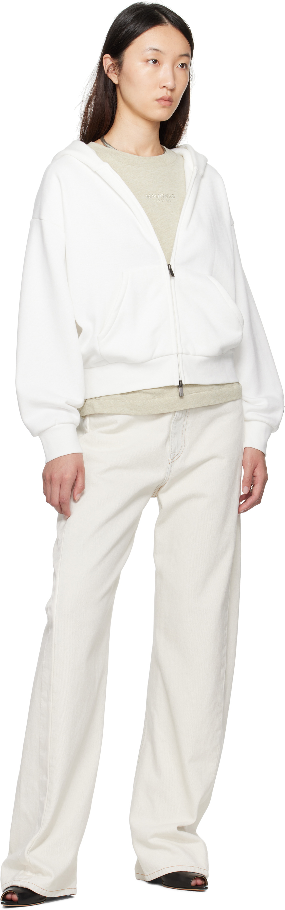 Fear of God ESSENTIALS White Classic Fit Zip-Up Hoodie Fear Of God ...