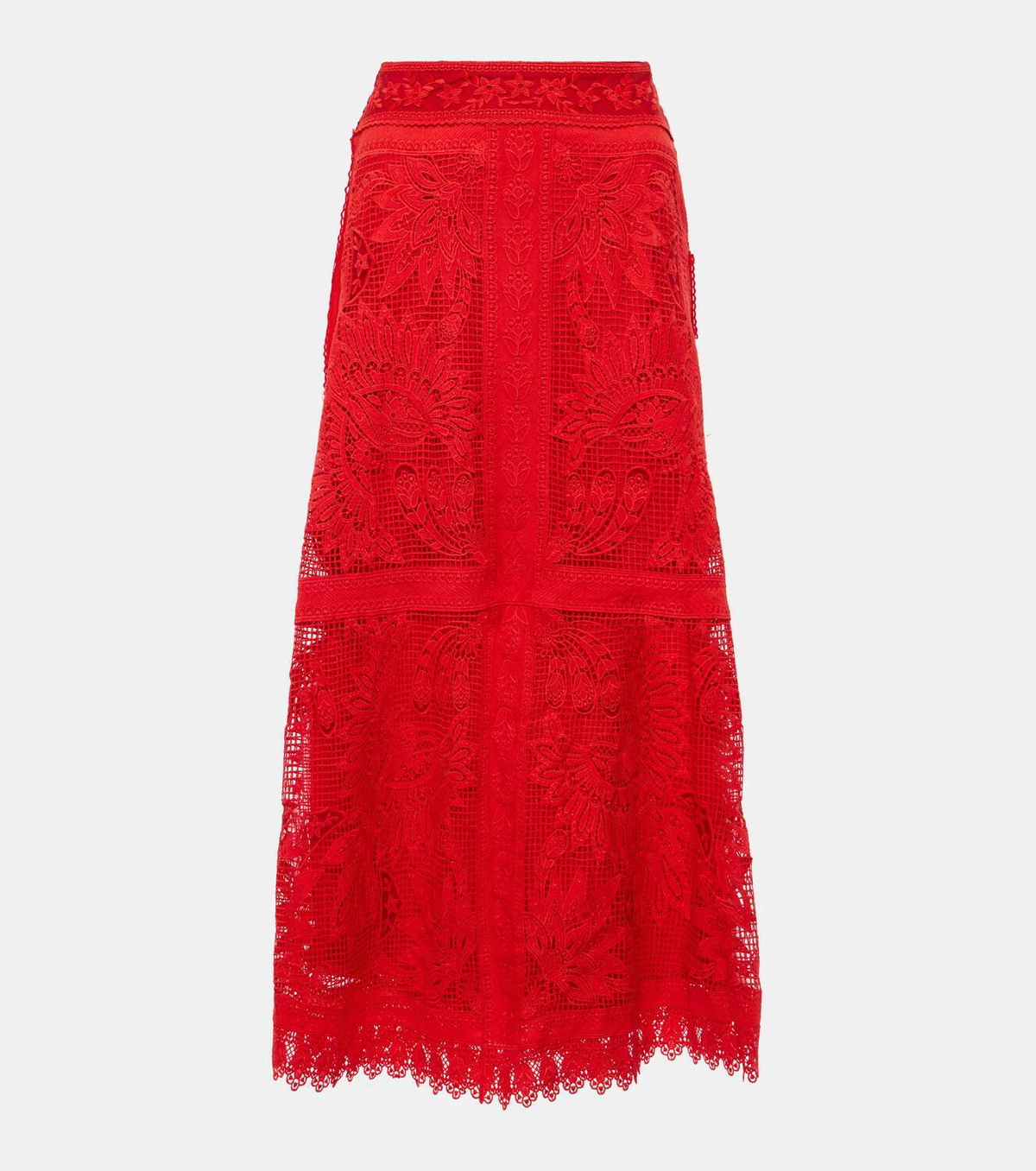 Farm Rio Red Toucan guipure lace midi skirt Farm Rio