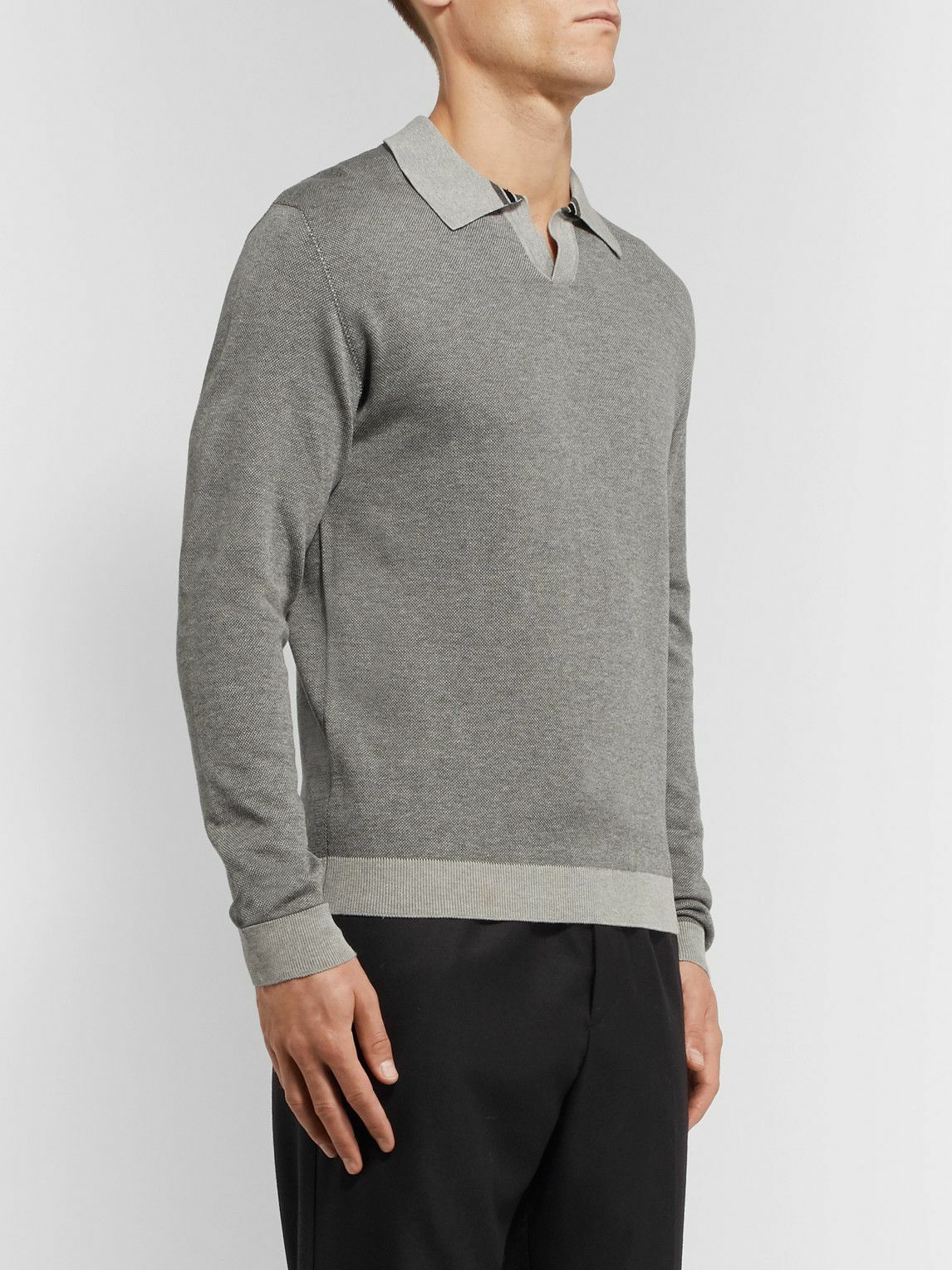 Mr P. - Mélange Cotton-Piqué Polo Shirt - Gray Mr P.