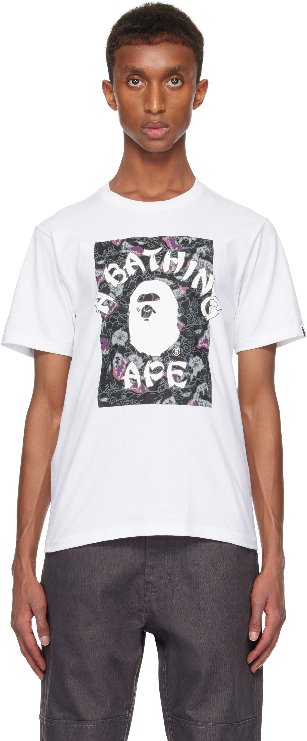 BAPE White & Black Japanese Tattoo Camo On College T-shirt A Bathing Ape