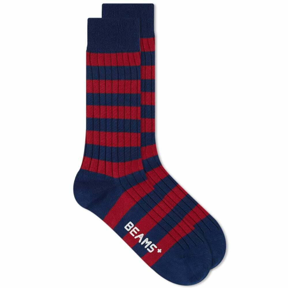 Beams Plus Men's Rib Stripe Sock in Navy/Wine Beams Plus