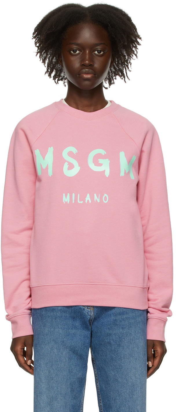 MSGM Pink Brush Stroke Logo Sweatshirt MSGM