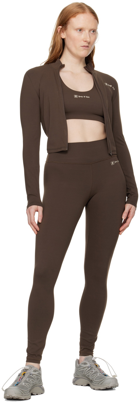Sporty & Rich Brown Runner Script Sports Bra Sporty & Rich