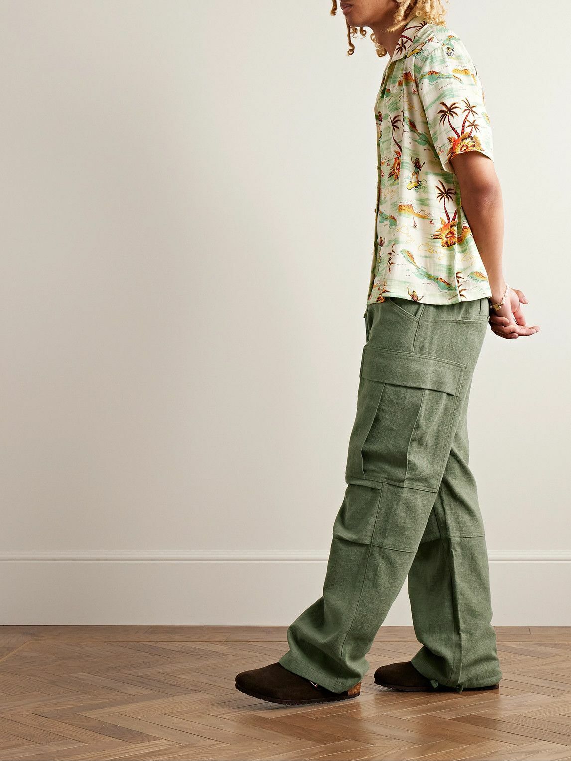 CHERRY LA - Baja Wide-Leg Linen Drawstring Cargo Trousers - Green CHERRY LA