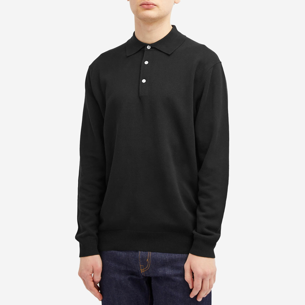 Beams Plus Men's 12g Knit Long Sleeve Polo Shirt in Black Beams Plus