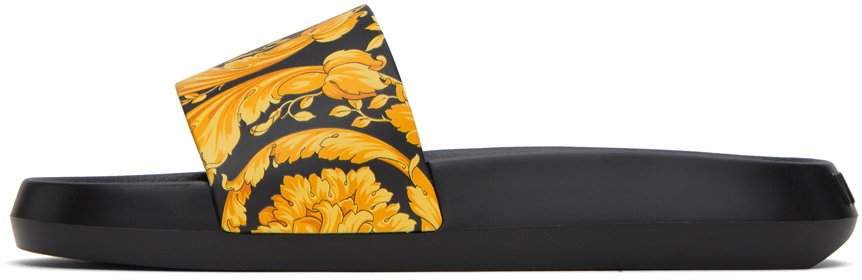 Versace Black & Gold Barocco Slides Versace