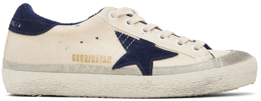 Golden Goose Beige & Blue Super-Star Classic Sneakers Golden Goose ...