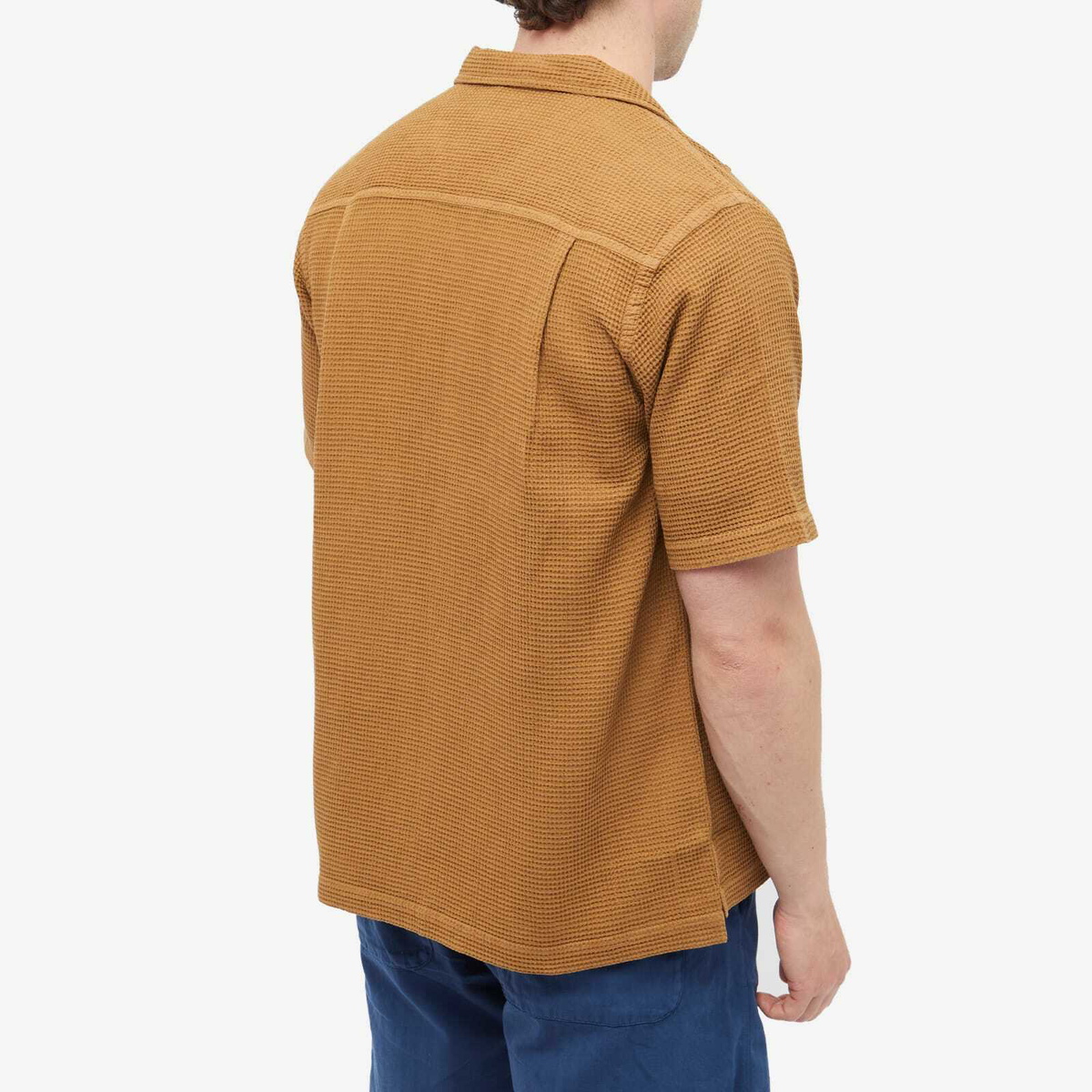 Universal Works Men's Japanese Waffle Camp Shirt in Bronze Universal Works