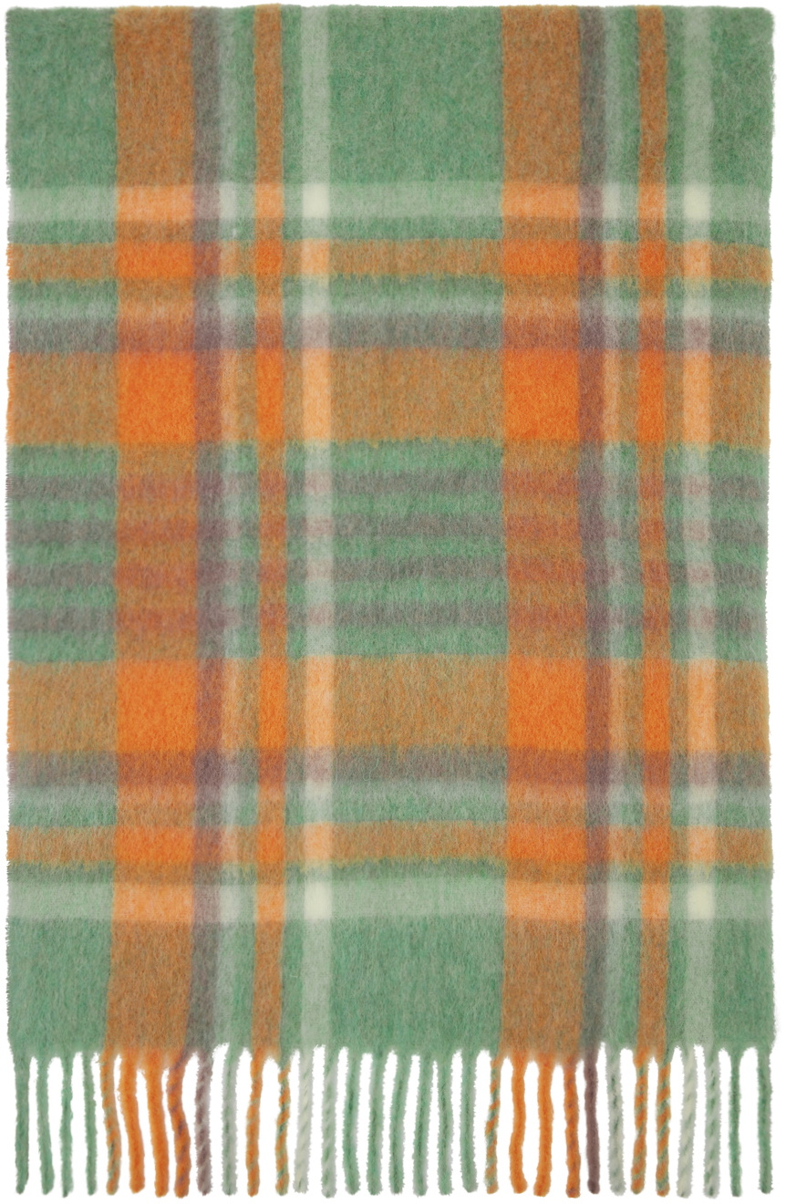 Acne Studios Orange & Green Check Scarf Acne Studios