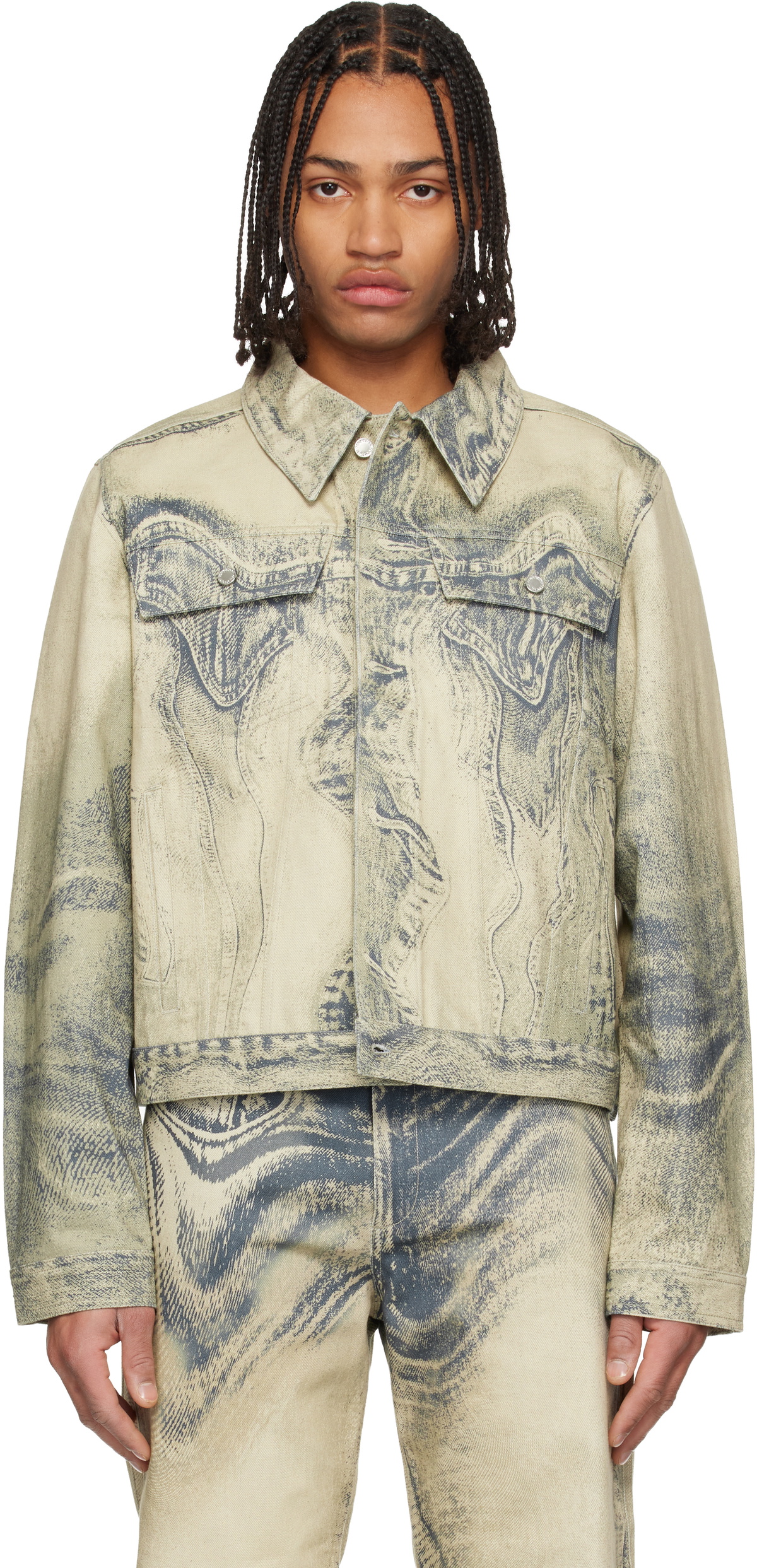 CAMPERLAB Beige Distorted Print Denim Jacket CamperLab