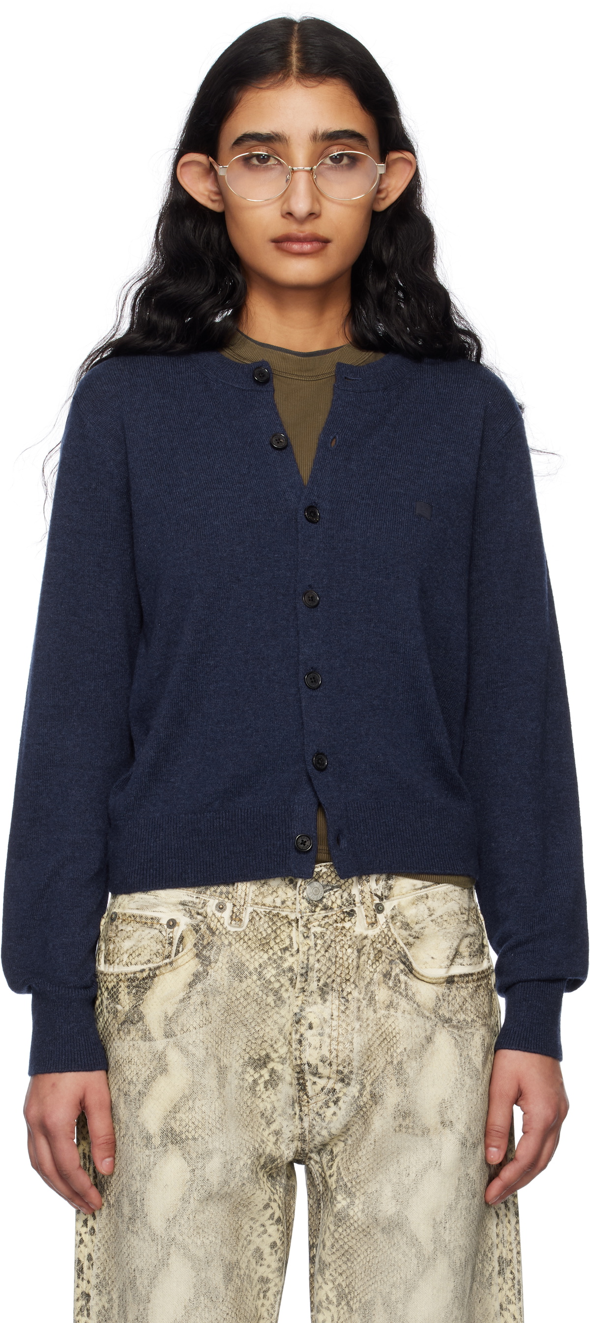 Acne Studios Navy Yak Wool Fitted Cardigan Acne Studios