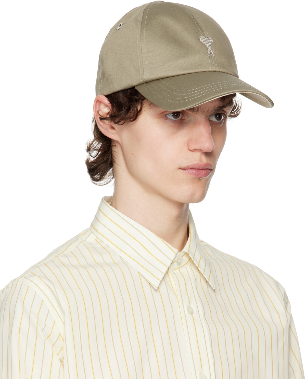 AMI Paris Taupe Cotton Ami de Coeur Embroidery Cap AMI