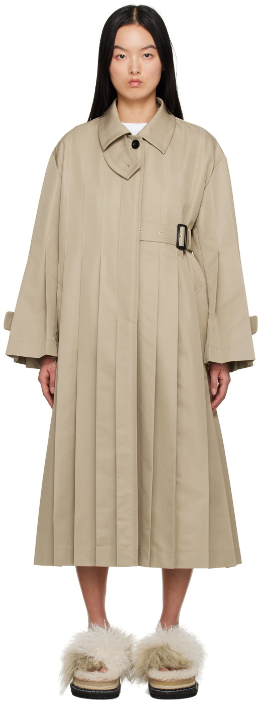sacai Beige Pleated Trench Coat Sacai