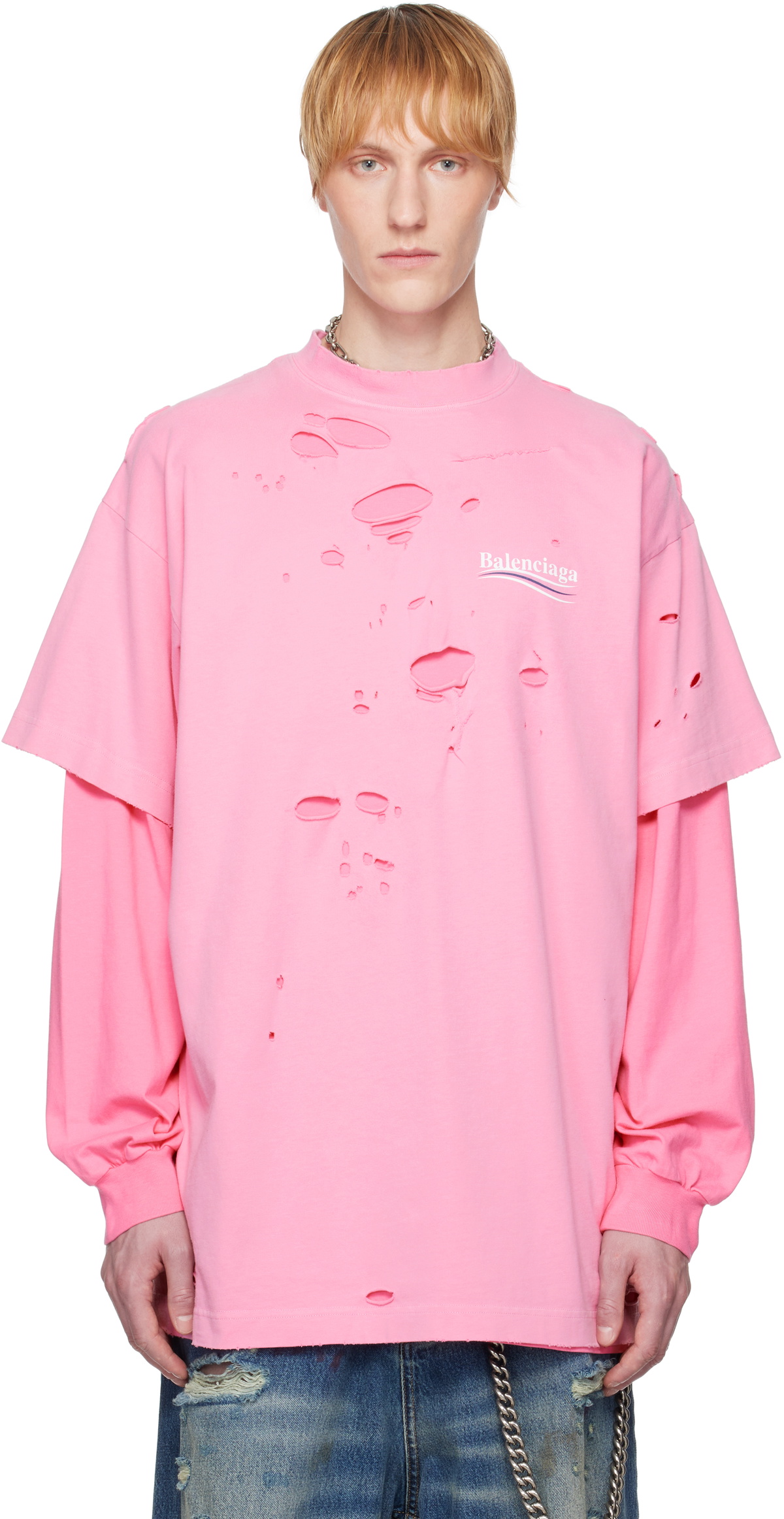 Balenciaga Pink Political Campaign Long Sleeve Layered T-shirt Balenciaga
