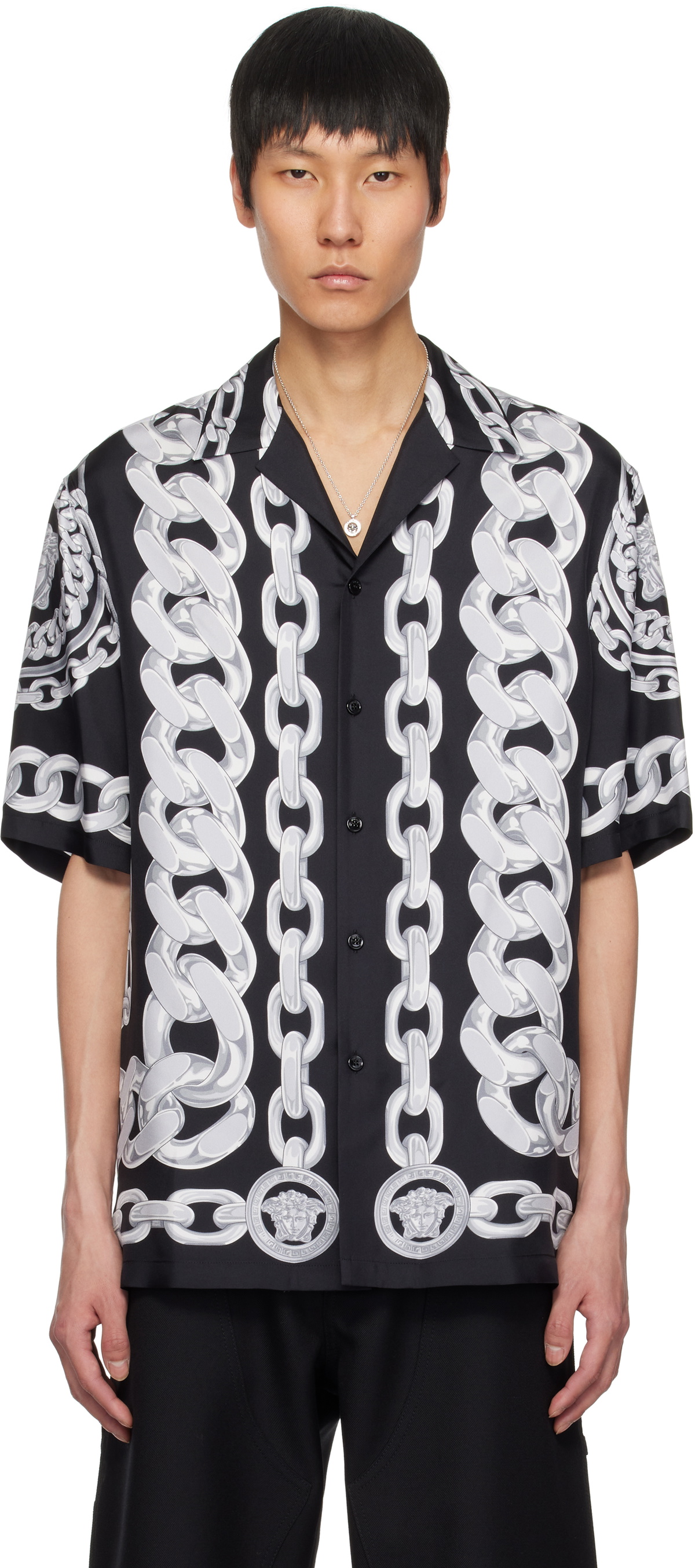 Versace Black Medusa Chains Silk Shirt Versace