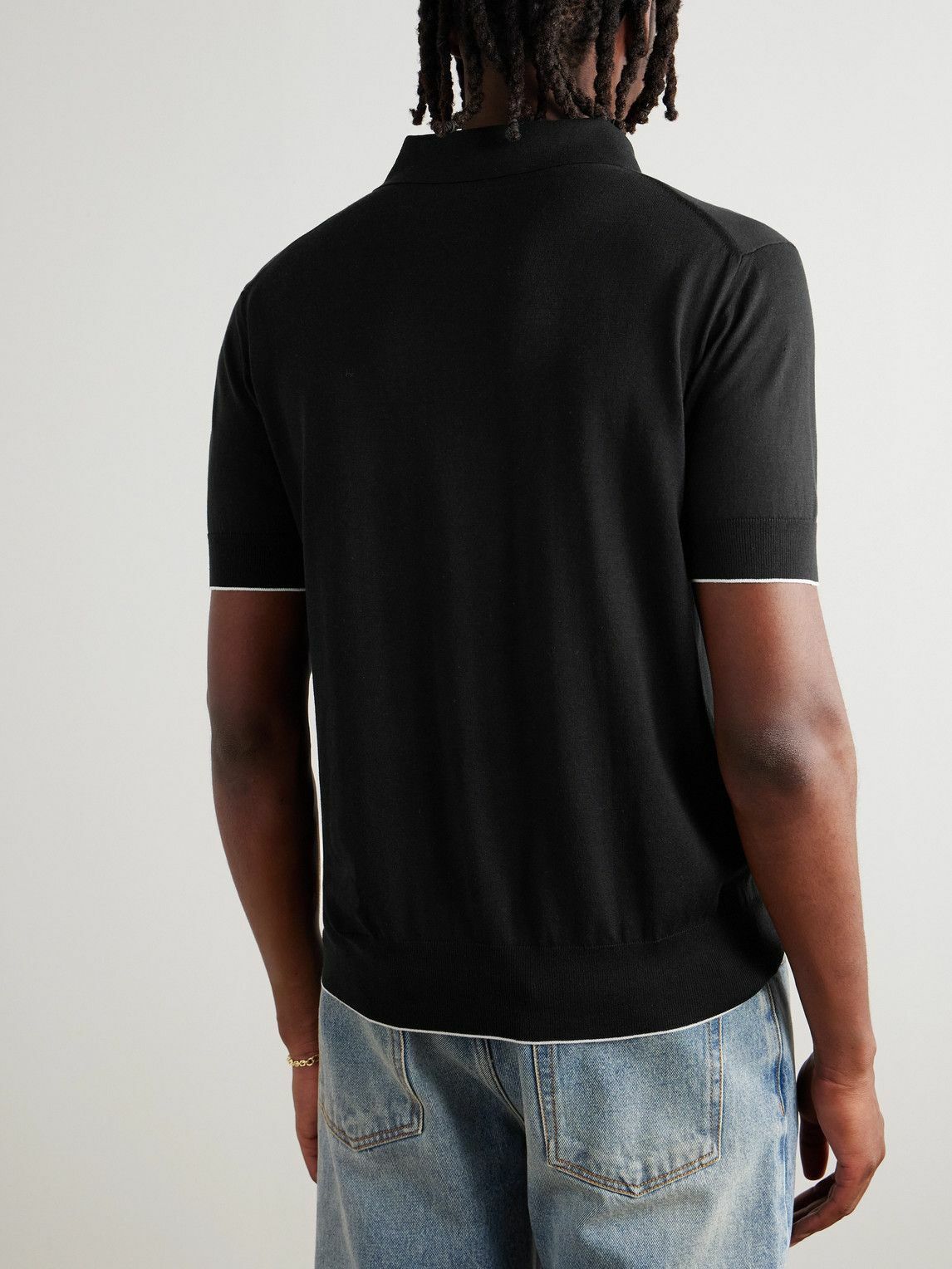 Balmain - Logo-Embroidered Silk-Blend Polo Shirt - Black Balmain