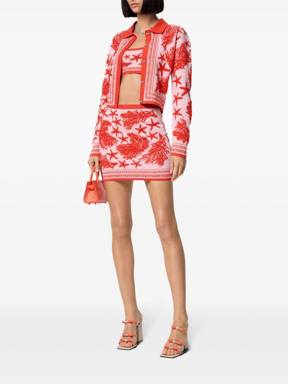 Versace Red Barocco Sea Intarsia Cardigan Versace