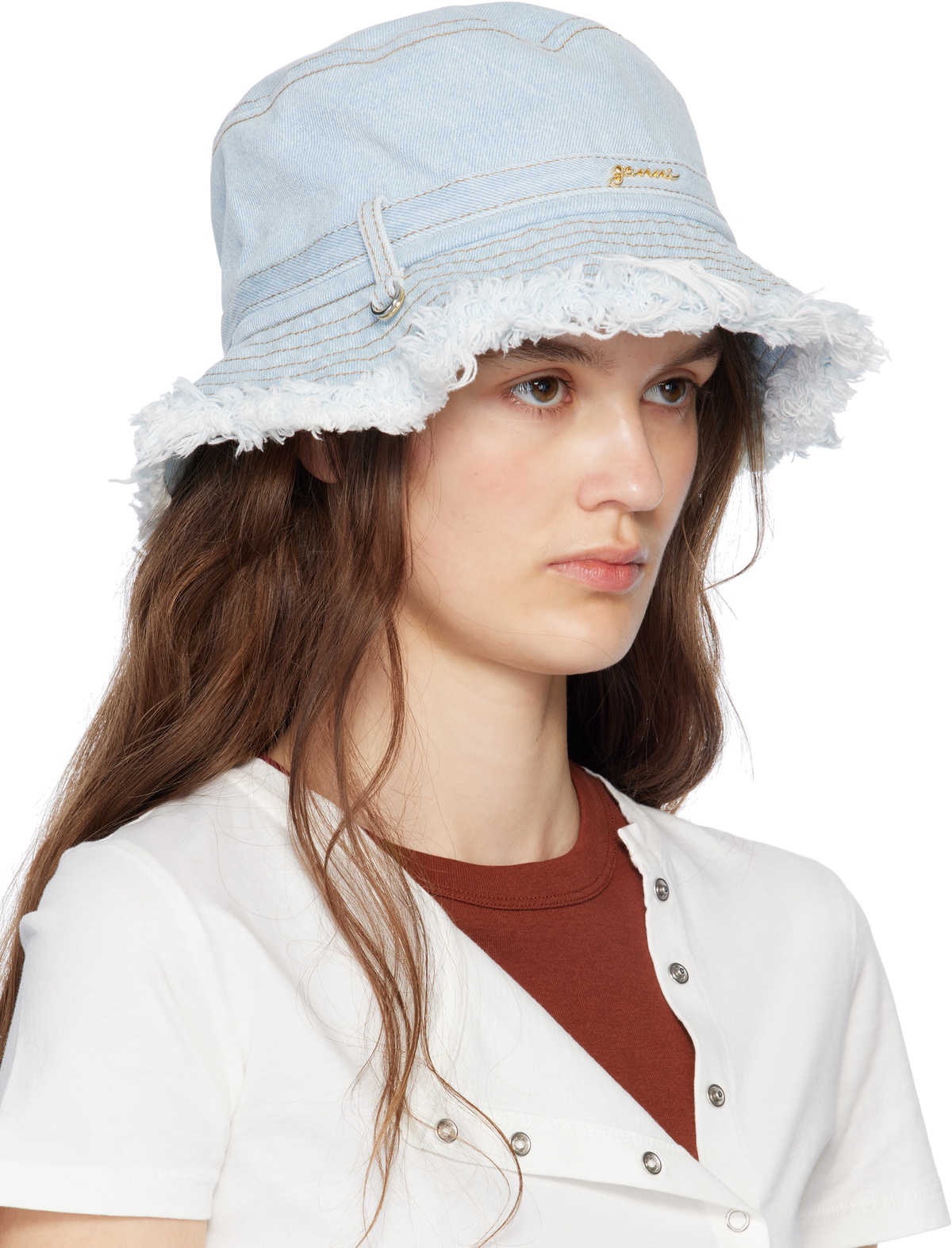 GANNI Blue Logo Denim Beach Hat GANNI