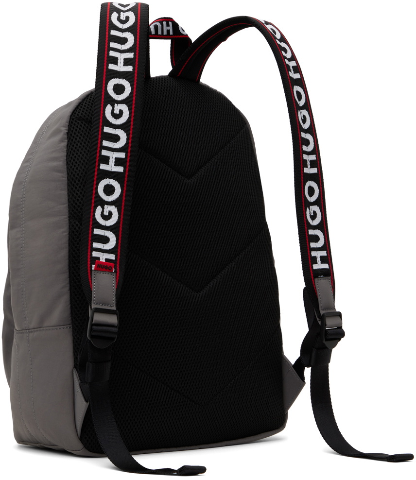 Hugo Gray Logo-Print Branded Handles Backpack Hugo Boss