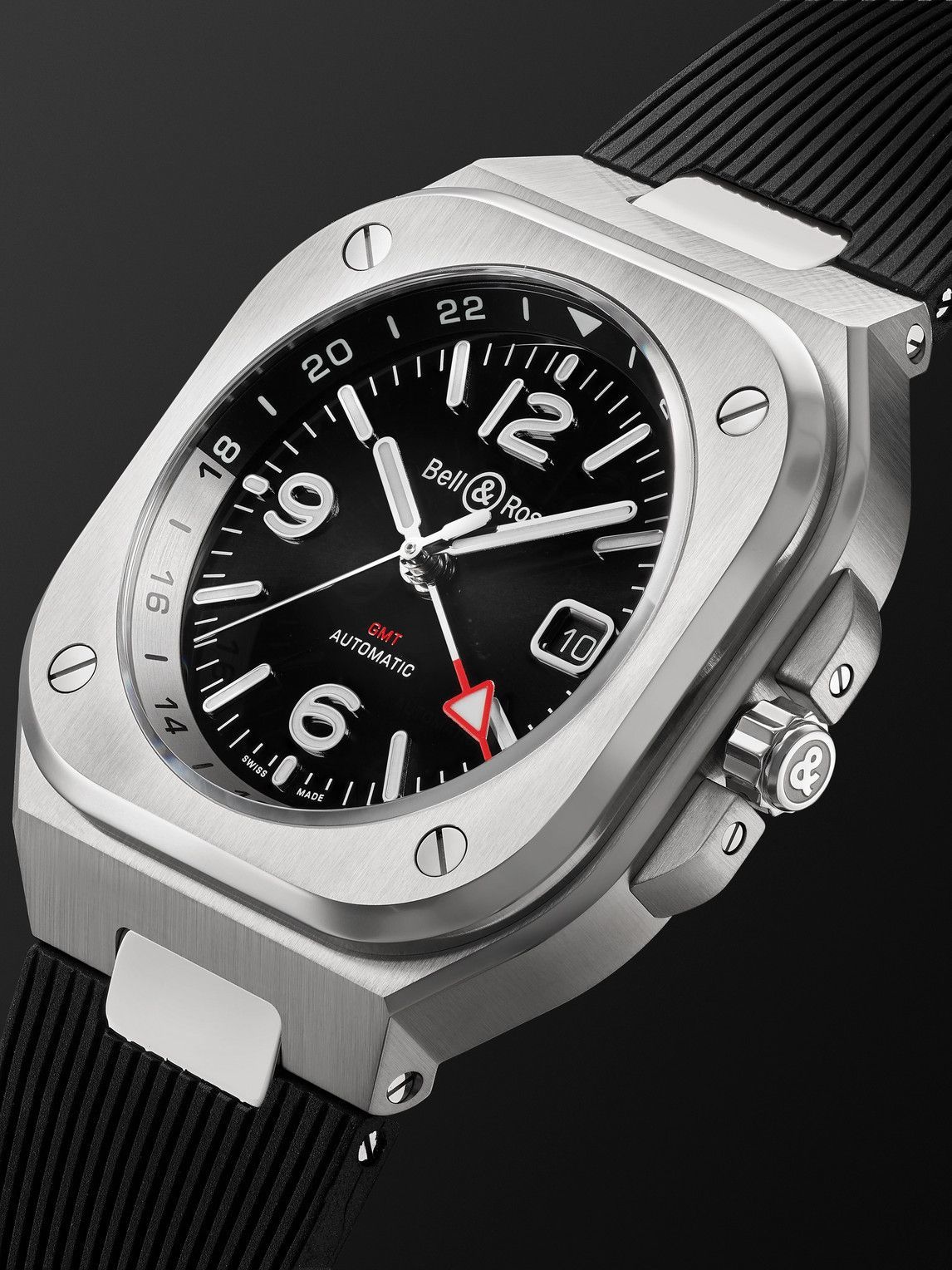 Bell & Ross - GMT Automatic 41mm Stainless Steel and Rubber Watch, Ref ...