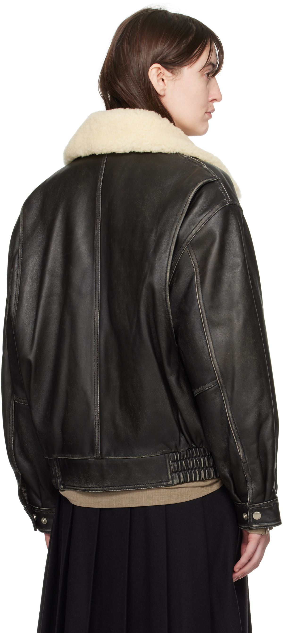 Dunst Black Aviator Leather Bomber Jacket Dunst
