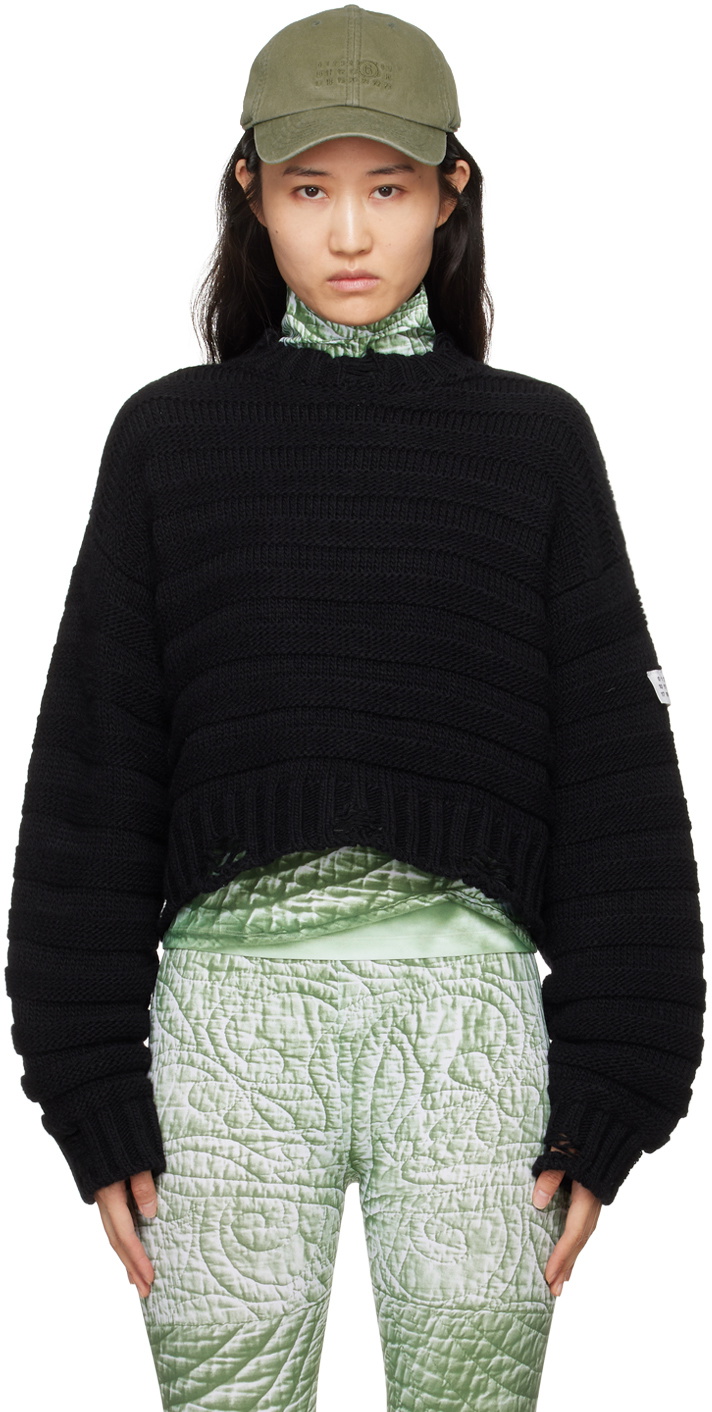 MM6 Maison Margiela Black Distressed Sweater MM6 Maison Margiela