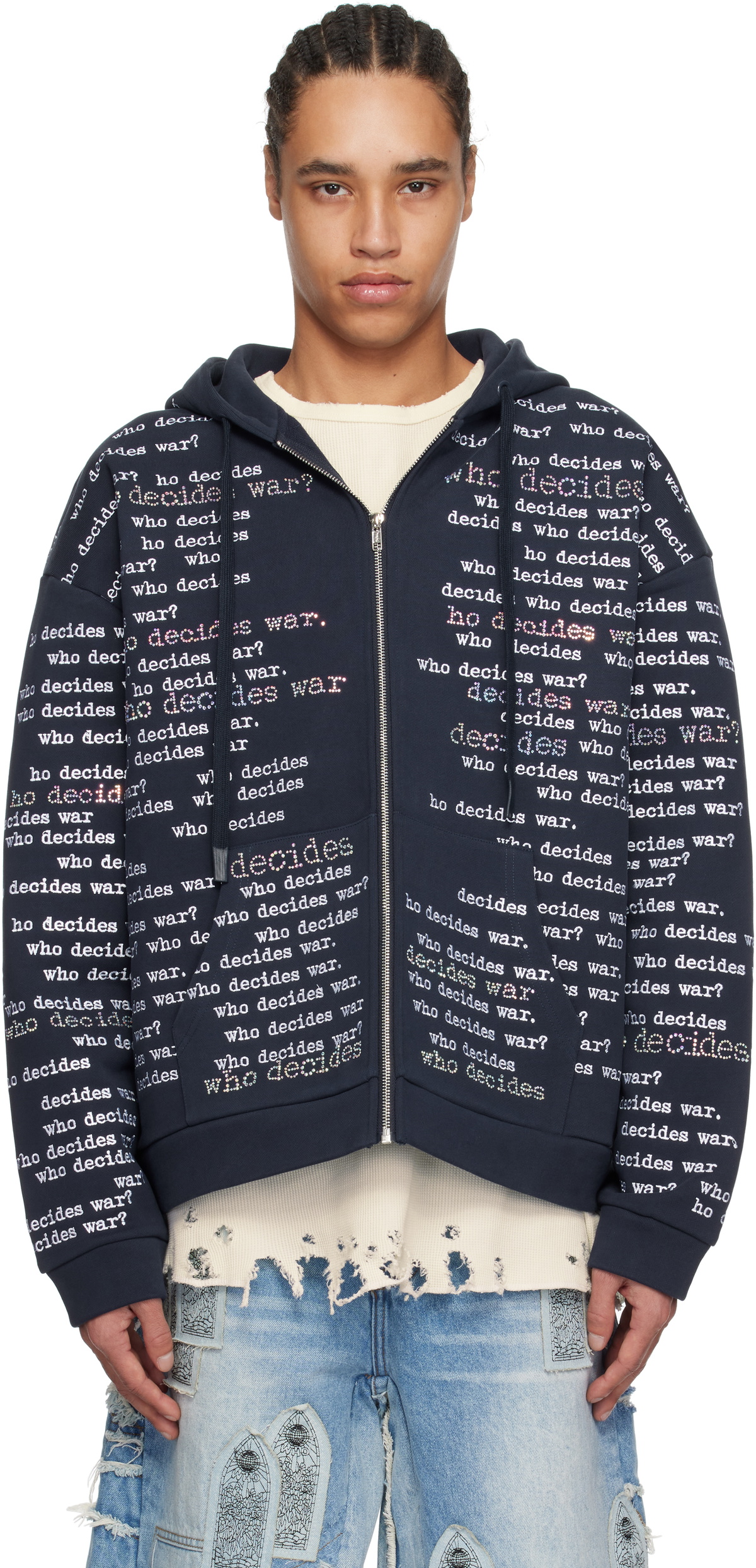 Who Decides War Navy WDW Scripture Zipper Hoodie WHO DECIDES WAR by Ev ...