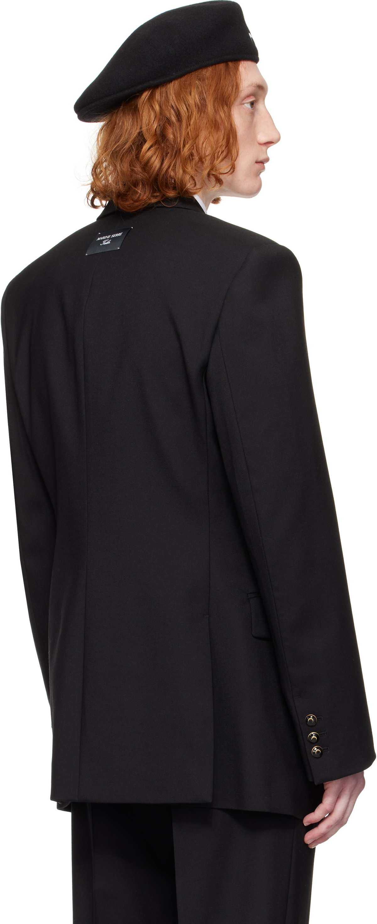 Marine Serre Black Virgin Wool Twill Fitted Blazer Marine Serre