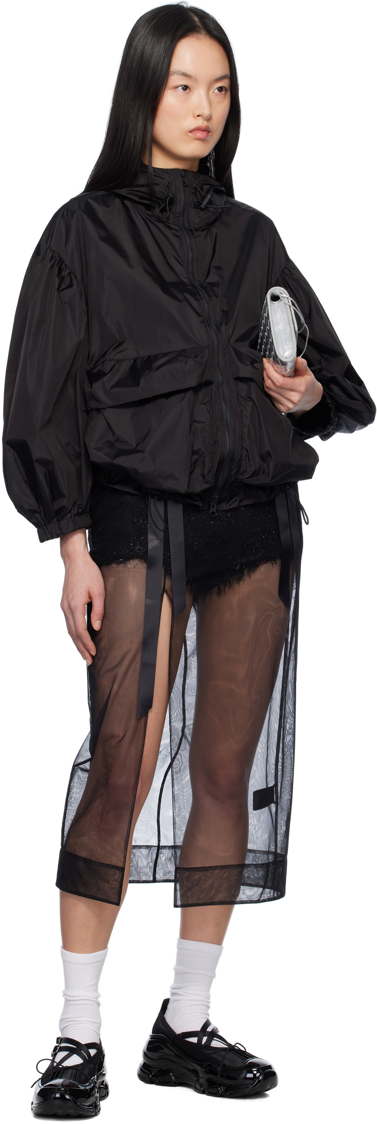 Simone Rocha Black Cargo Flap Pocket Puff Sleeve Drawstring Jacket ...