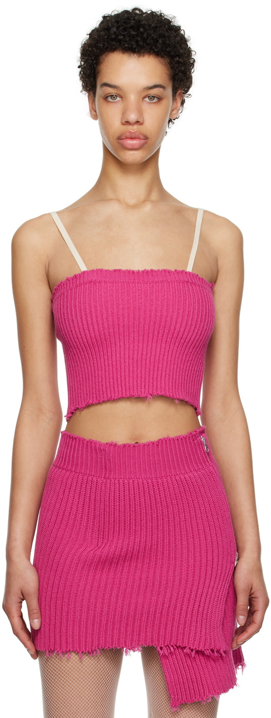 MM6 Maison Margiela Pink Distressed Tank Top MM6 Maison Margiela