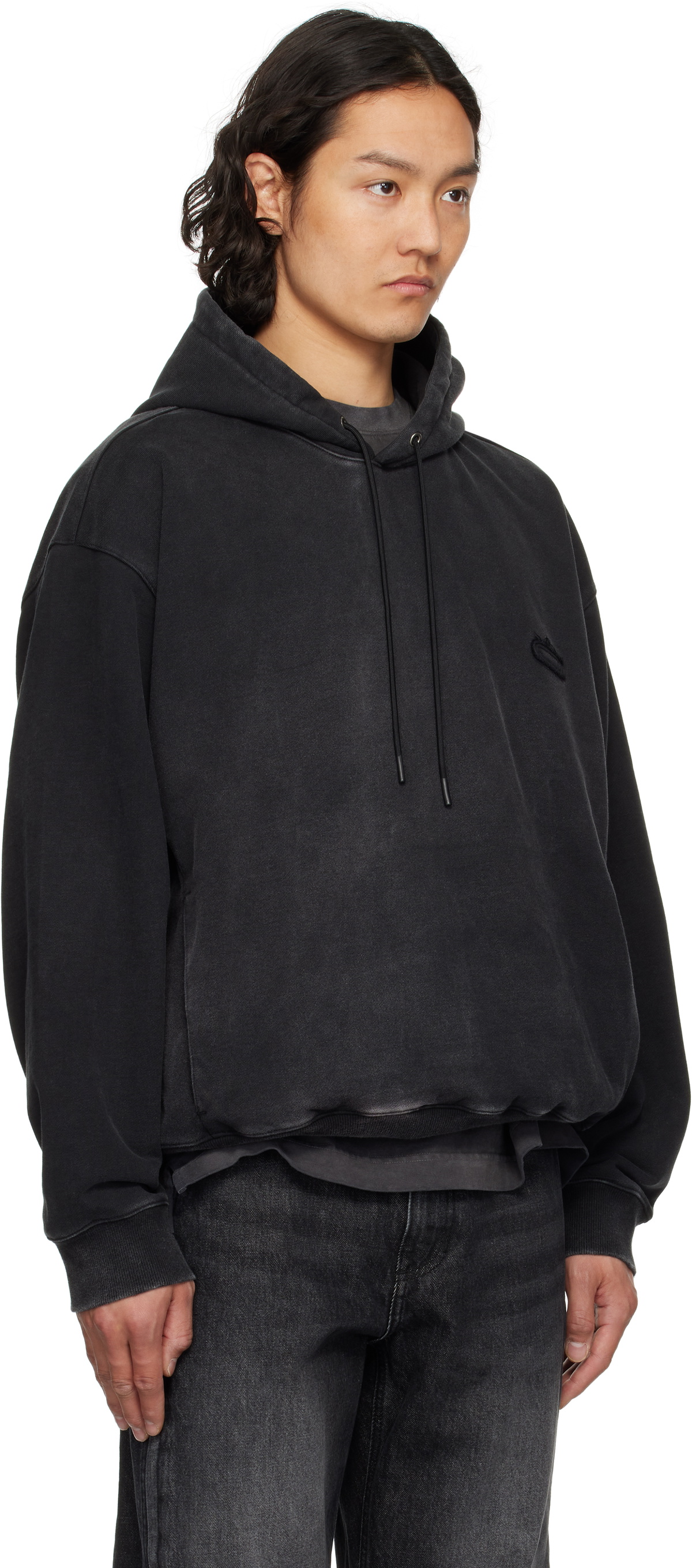Solid Homme Black Washed Back Logo Hoodie Solid Homme