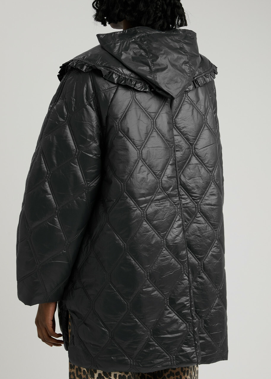 Ganni Quilted Glossed Nylon Jacket Black GANNI