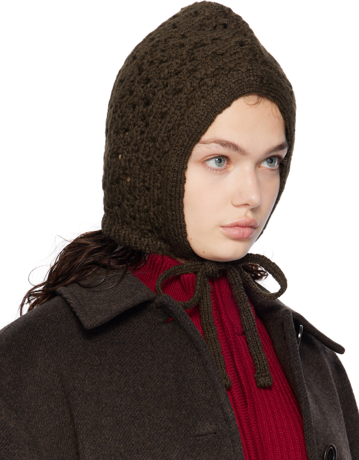 AMOMENTO Brown Crochet Knit Bonnet AMOMENTO