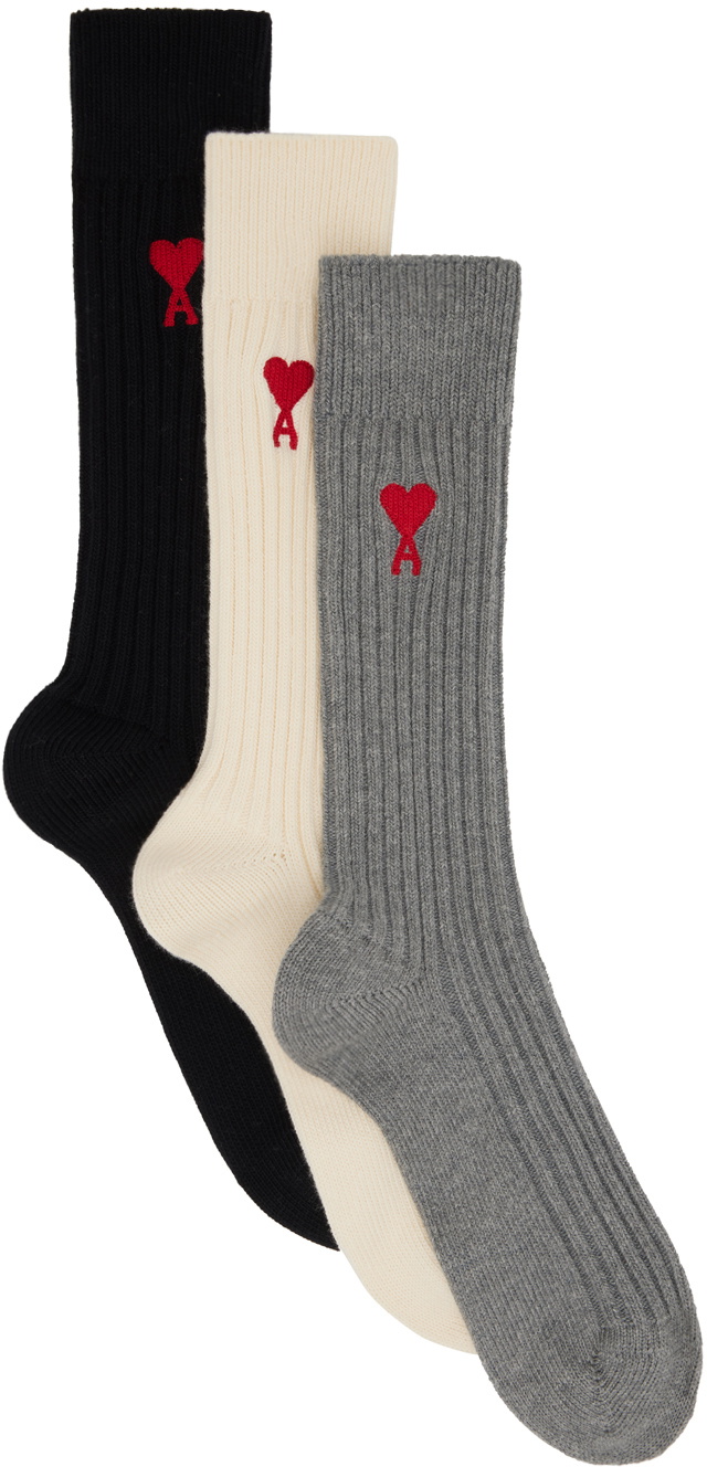 AMI Alexandre Mattiussi Three-Pack Multicolor Ami de Cœur Socks AMI ...