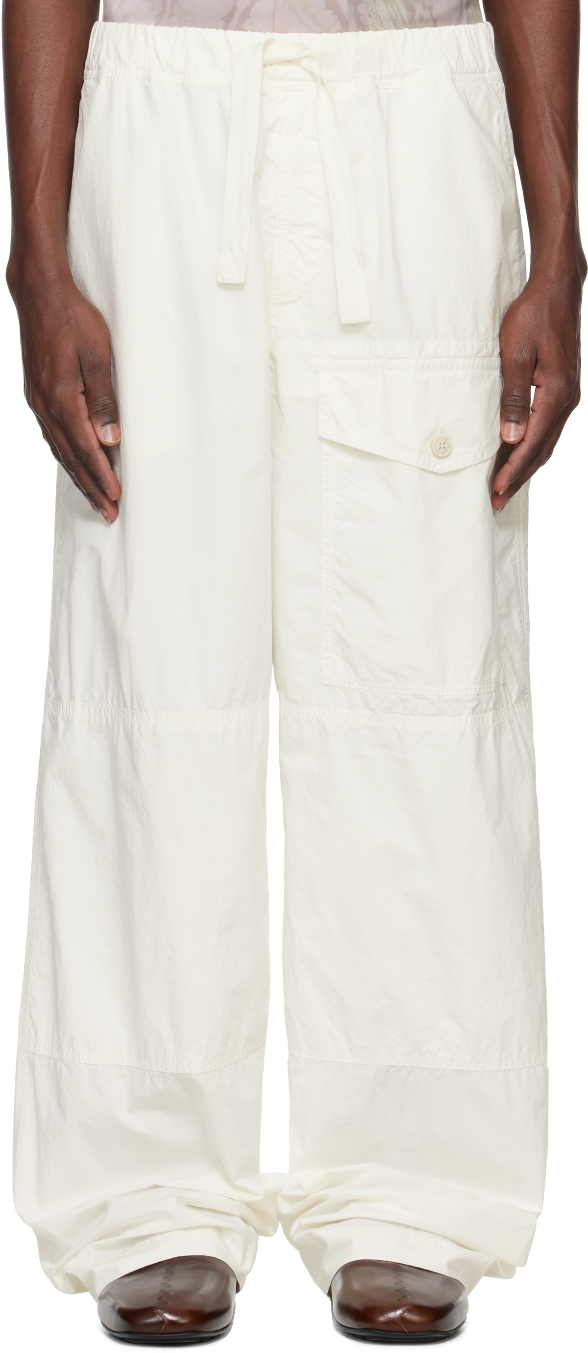Dries Van Noten White Cotton Drawstring Cargo Pants Dries Van Noten