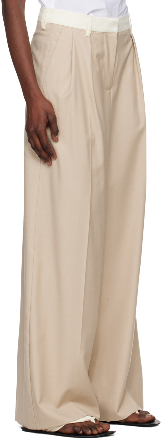 REMAIN Birger Christensen Beige Two Color Wide Trousers REMAIN Birger ...