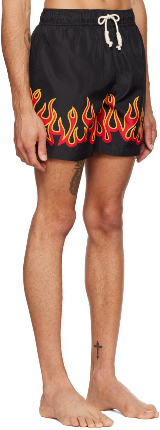 Palm Angels Black Burning Flames Swim Shorts Palm Angels