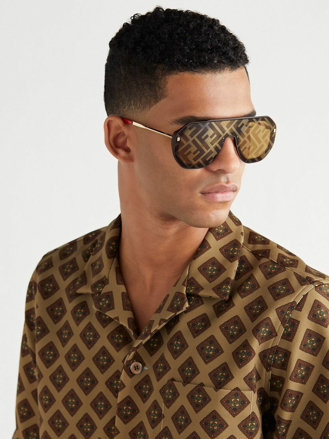 Fendi - Aviator-Style Logo-Print Gold-Tone and Acetate Sunglasses Fendi