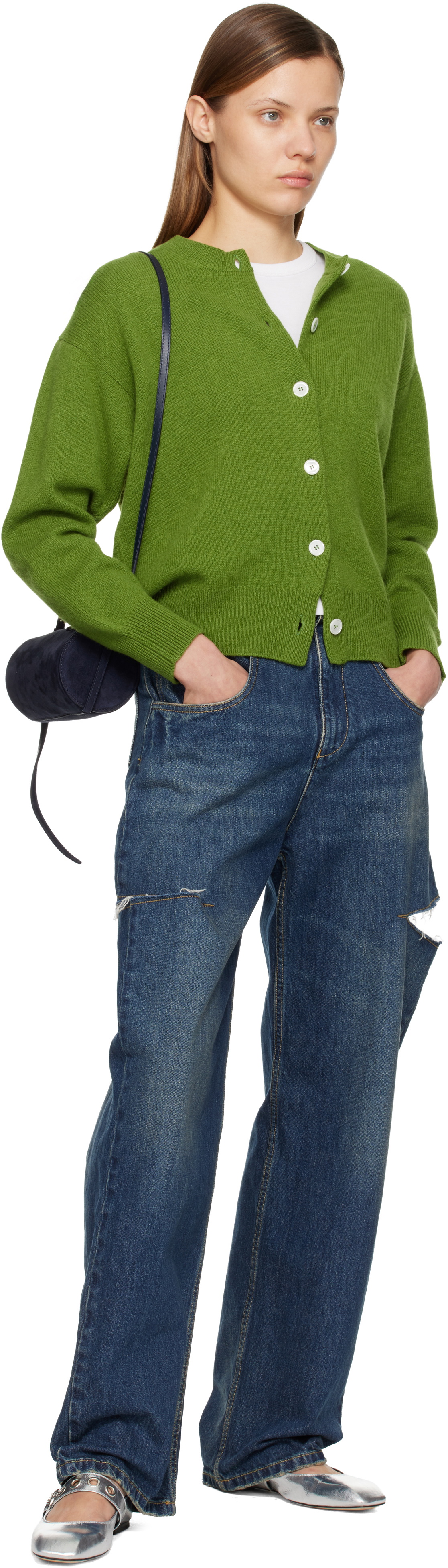 Aeyde Silver Uma Eyelet Ballerina Flats Aeyde