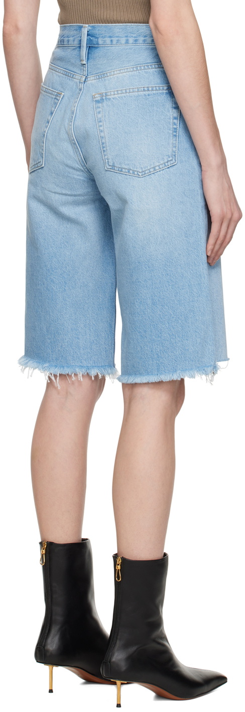 FRAME Blue Wide-Leg Bermuda Denim Shorts Frame Denim