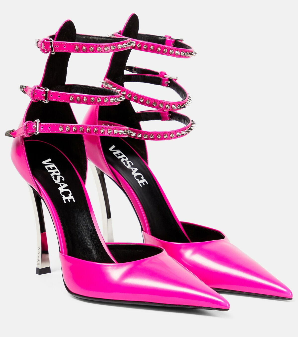 Versace - Pin-Point embellished leather pumps Versace