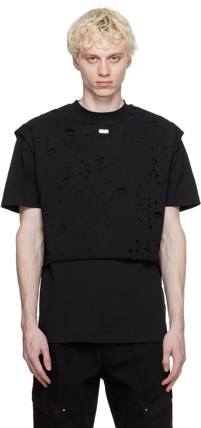 HELIOT EMIL Black Distressed T-Shirt Heliot Emil