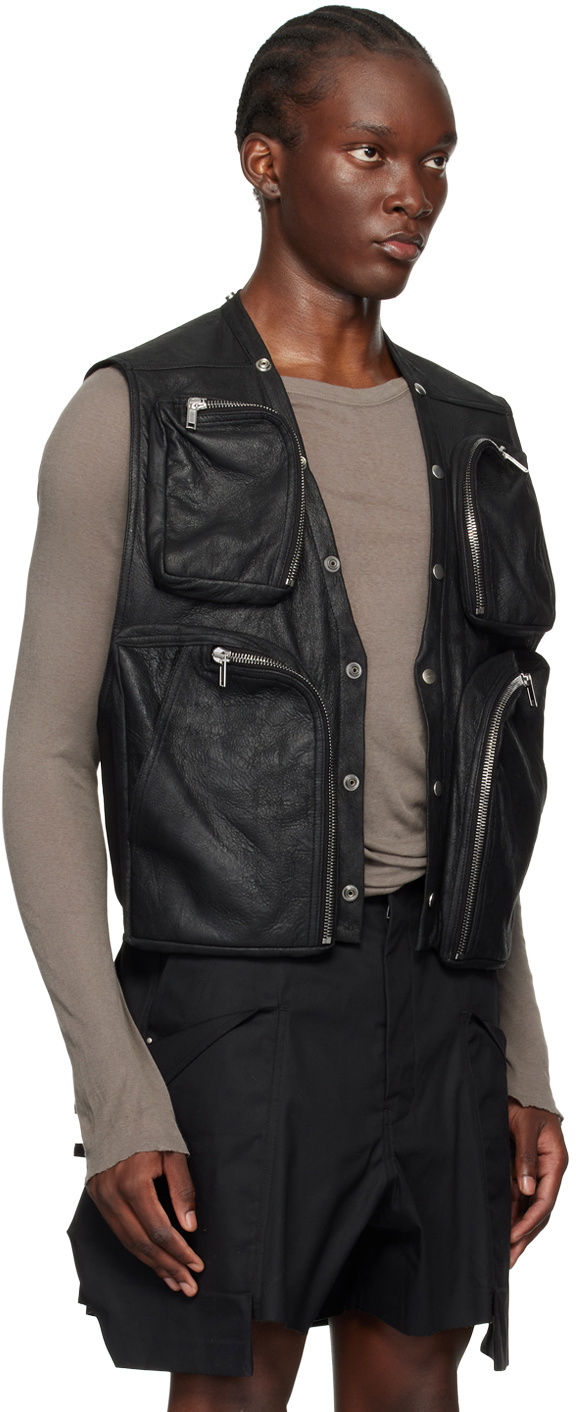 Rick Owens Black Porterville Leather Cargo Vest Rick Owens