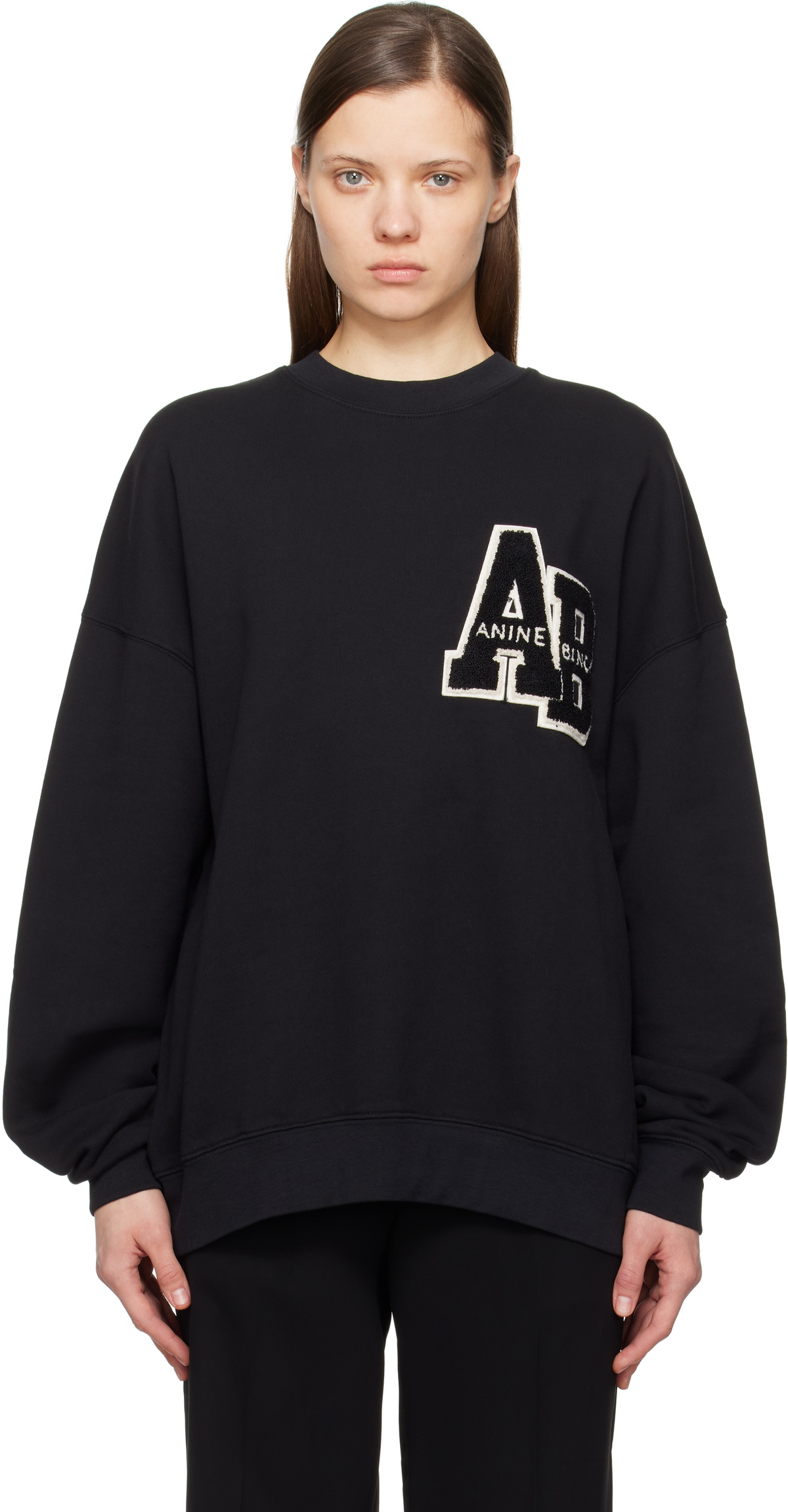 ANINE BING Black Miles Oversized Letterman Sweatshirt ANINE BING