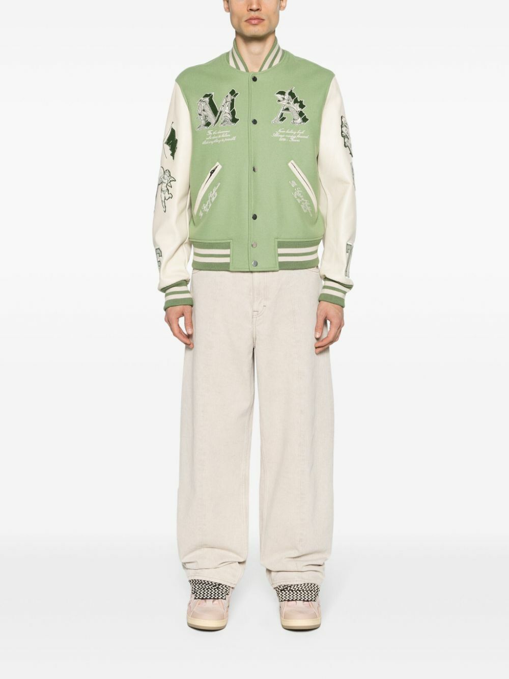 AMIRI White And Green Multiple Patches Bomber Jacket Amiri