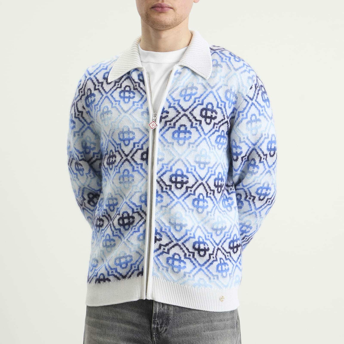 Casablanca Men's Space Dye Monogram Zip Up in Blue Casablanca