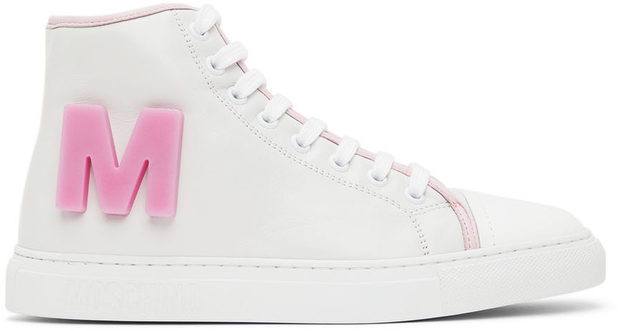Moschino White Leather High-Top Sneakers Moschino