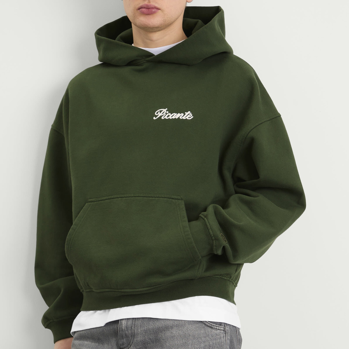 Picante Men's Tailor Chain-Stitch Hoodie in Kombu Green Picante