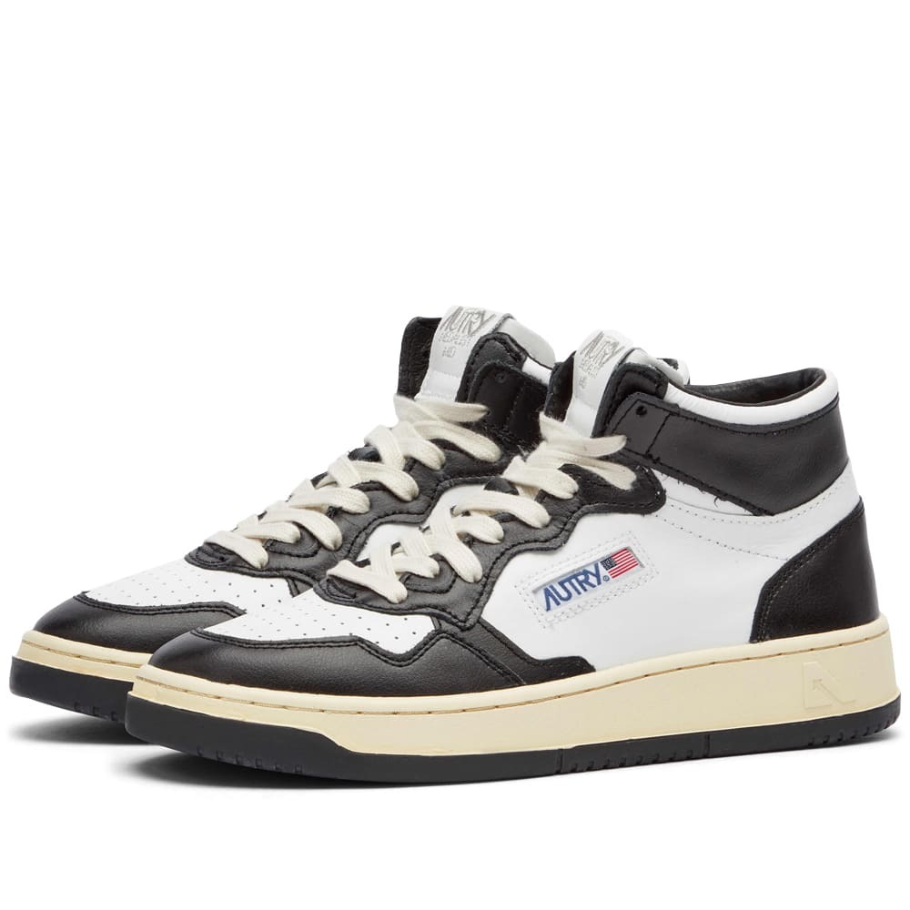 Autry Women's Medalist Mid Sneakers in White/Black Autry