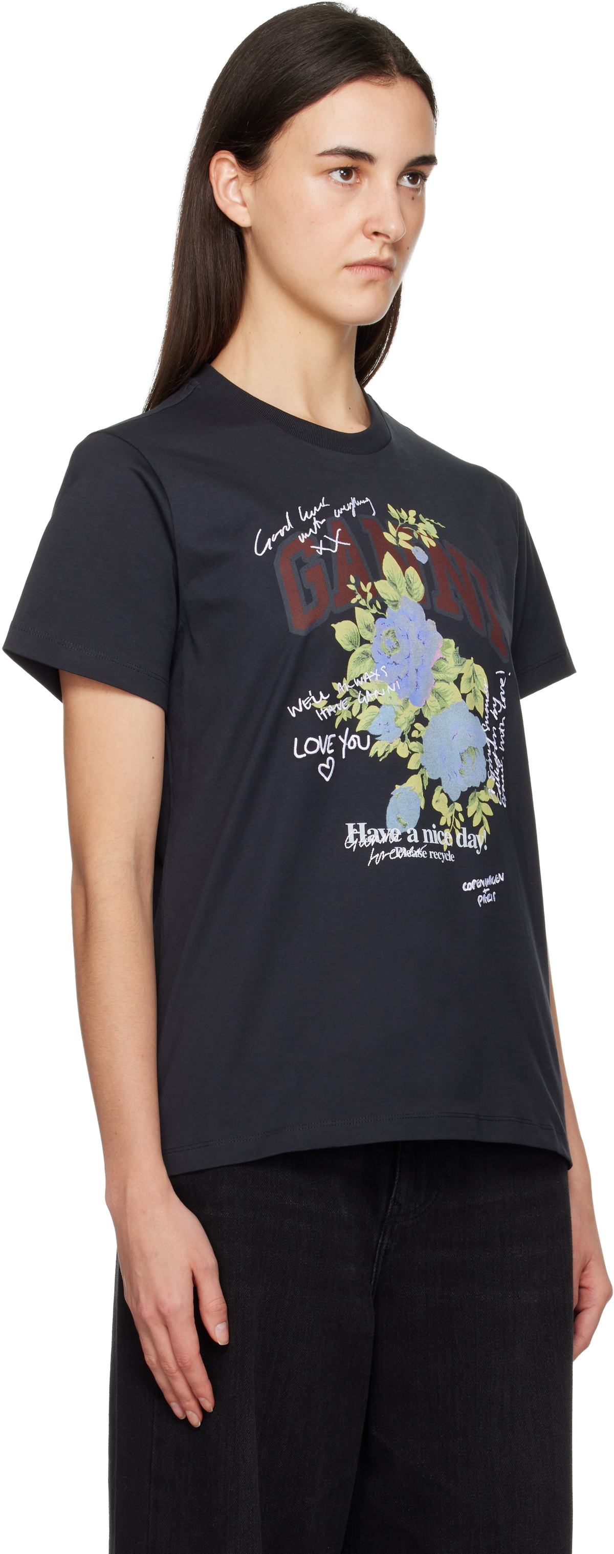 GANNI Black Rose T-shirt GANNI